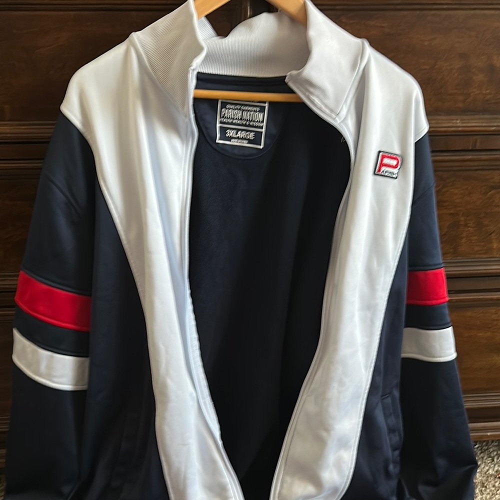 Parish Nation Track Jacket In Black, White, And Red - Gem
